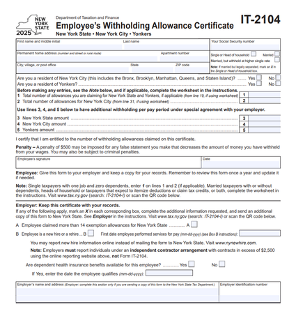 Guide to NY State Form IT-2104 (2025)