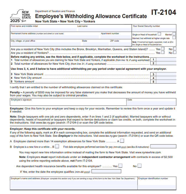 Guide to NY State Form IT-2104 (2025)