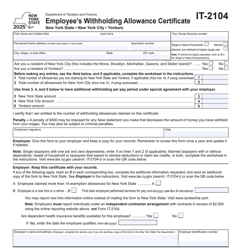 Guide to NY State Form IT-2104 (2025)