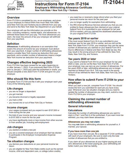 Guide to NY State Form IT-2104 (2025)