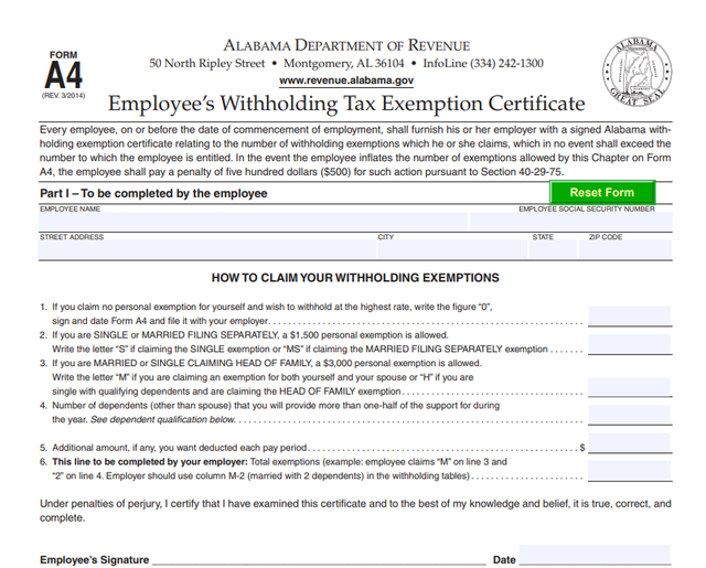 A Guide to Form A-4: Alabama Employee’s Withholding Tax Exemption ...