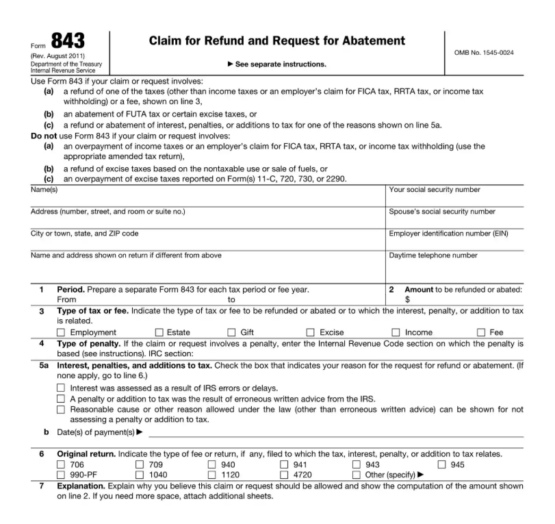 Form 843: What It Is and When Should You Use It?